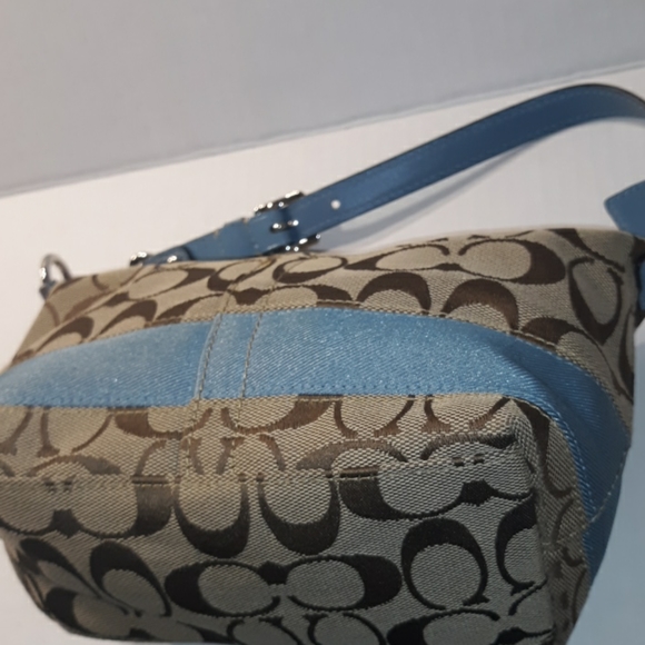 Coach | Bags | Like Newcoach Blue Signature Stripe Top Handle | Poshmark